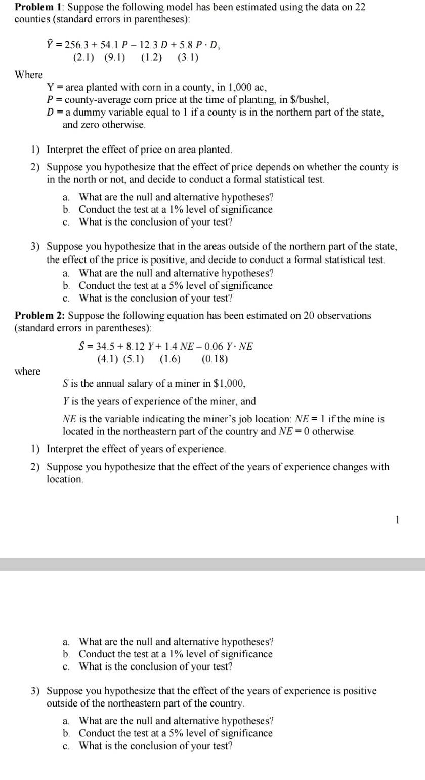 Solved Problem 1: Suppose the following model has been | Chegg.com