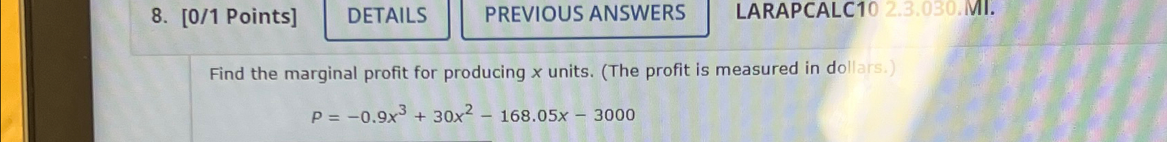 Solved [0/1 ﻿Points]PREVIOUS | Chegg.com
