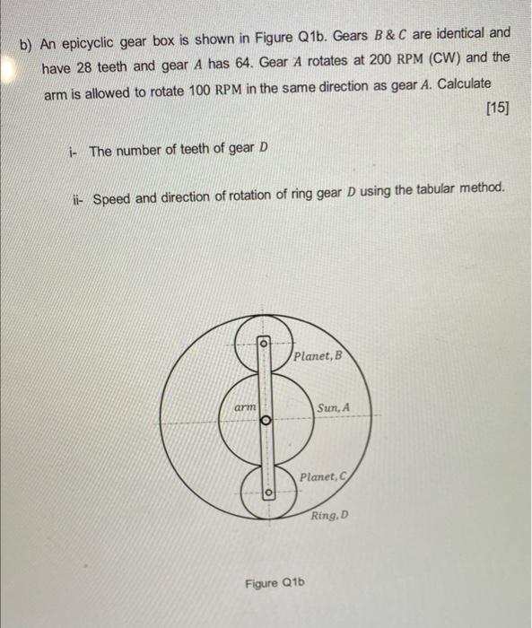 Solved b) An epicyclic gear box is shown in Figure Q1b. | Chegg.com
