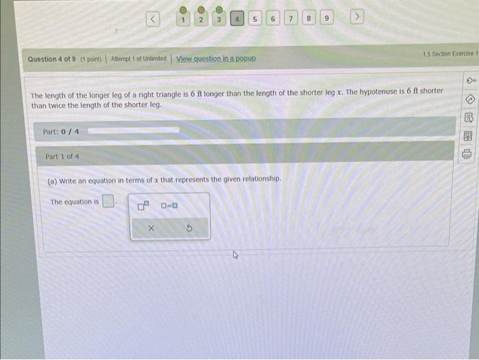 Solved The length of the longer leg of a right triangle is | Chegg.com