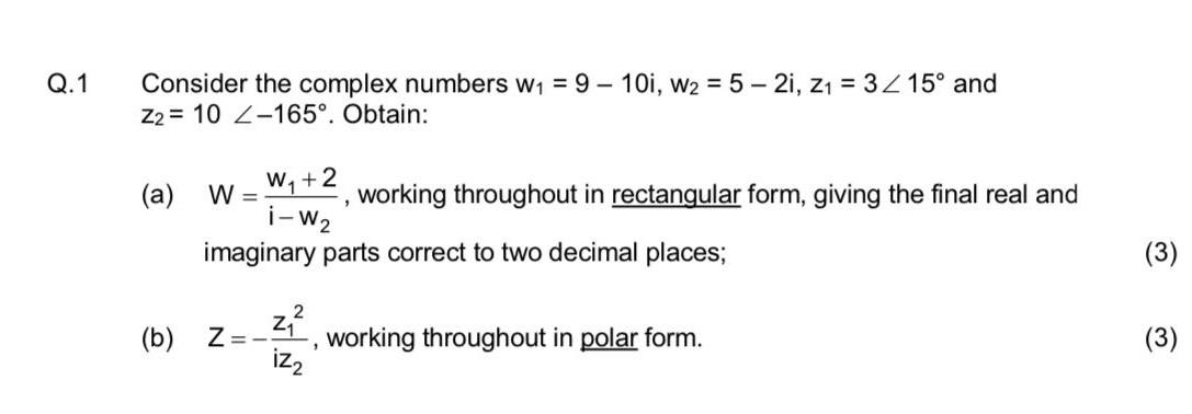 Solved Consider the complex numbers | Chegg.com
