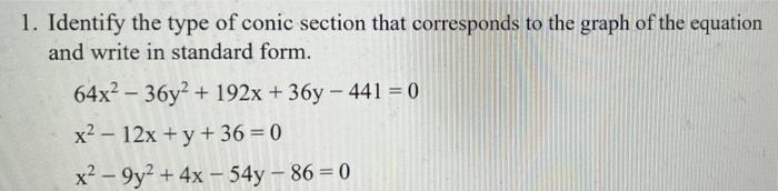 Solved Identify the type of conic section that corresponds | Chegg.com