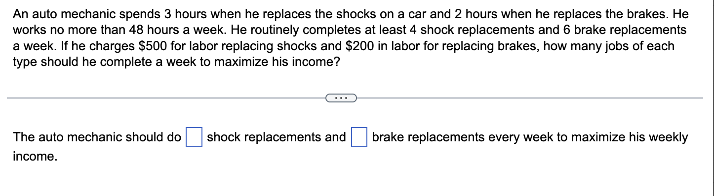 Solved An auto mechanic spends 3 ﻿hours when he replaces the | Chegg.com