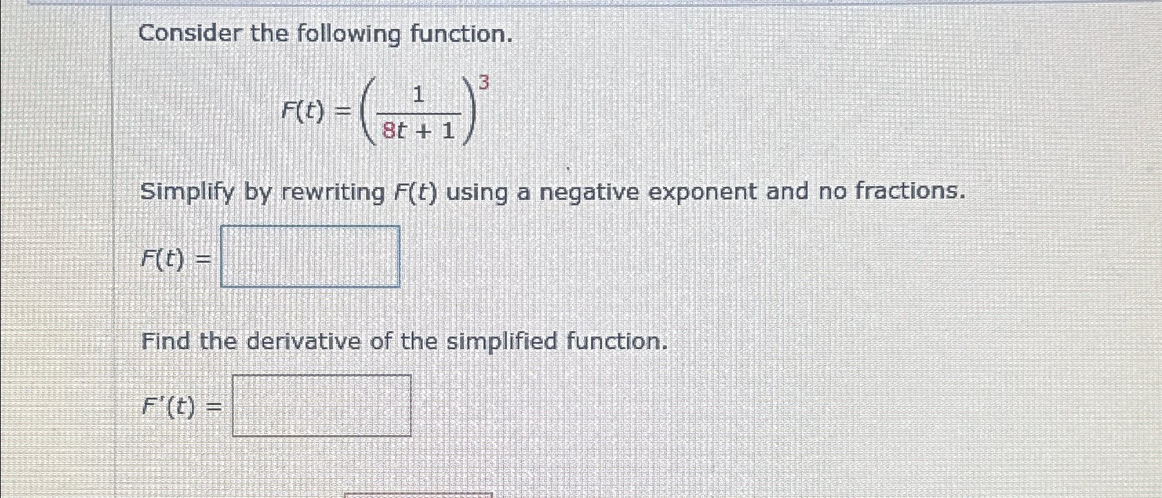 Solved Consider The Following Function F T 18t 1 3simplify