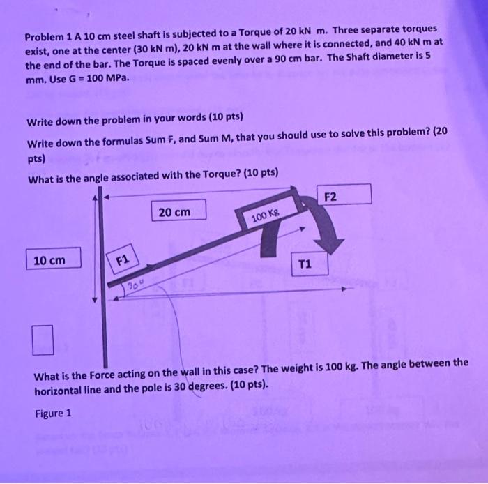 Solved Problem 1 A10 cm steel shaft is subjected to a Torque | Chegg.com