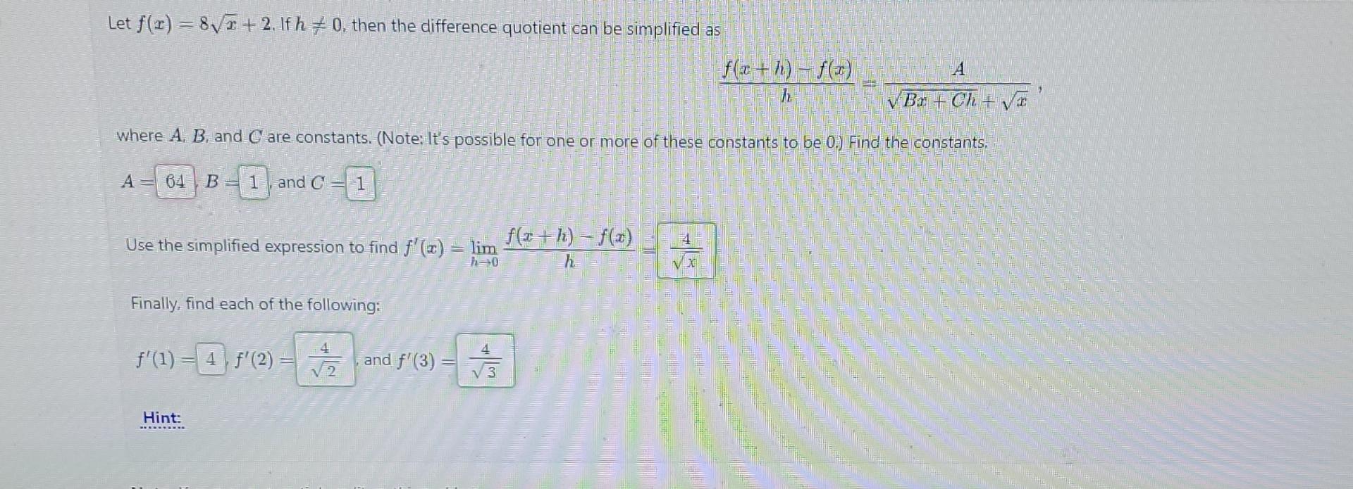 Solved Let f(x)=8x2+2. ﻿If h≠0, ﻿then the difference | Chegg.com