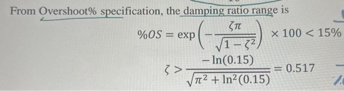 Solved %overshoot is 15% and the answer is given. can you | Chegg.com