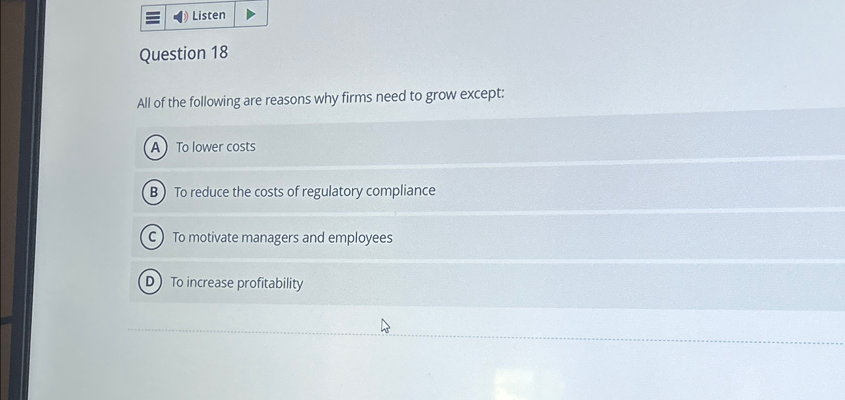 Solved ListenQuestion 18All of the following are reasons why | Chegg.com