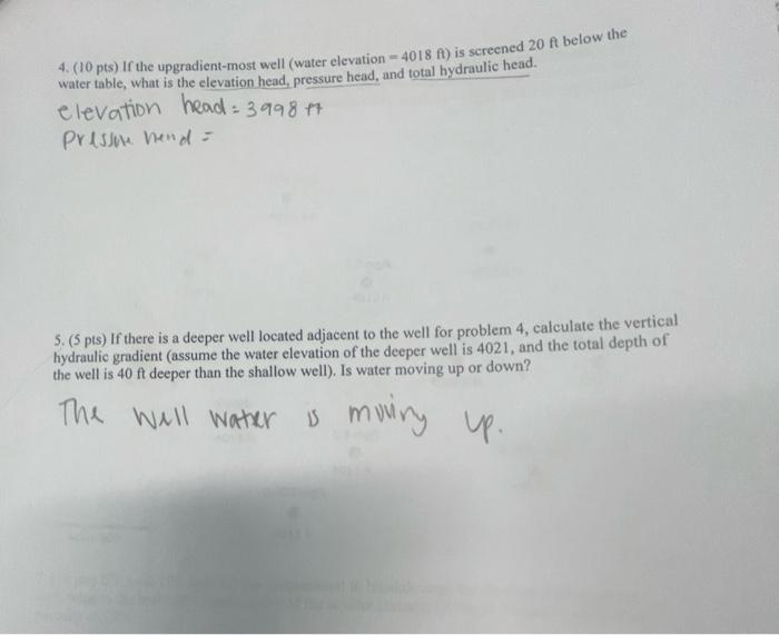 Solved 4. (10 pts) If the upgradient-most well (water | Chegg.com