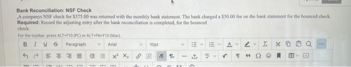 Bank Reconciliation: NSF Check A companys NSF check | Chegg.com