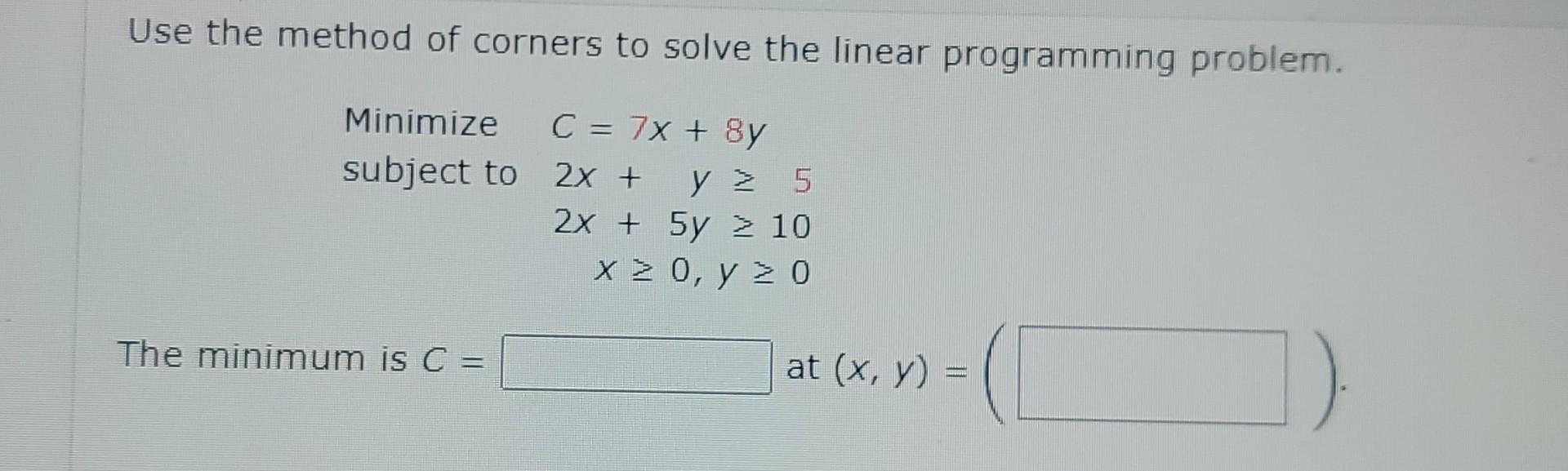 Solved Use the method of corners to solve the linear | Chegg.com
