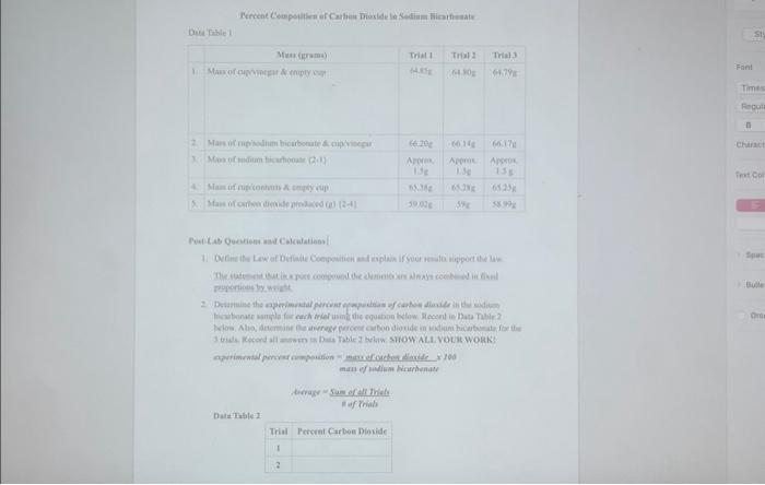 Solved Data Table 1 1. 2. 3. 4. 5. Percent Composition of | Chegg.com