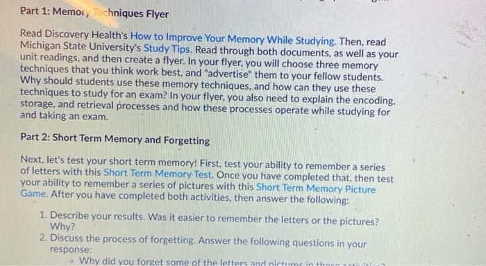 Solved Part 1: Memory Techniques Flyer Read Discovery | Chegg.com