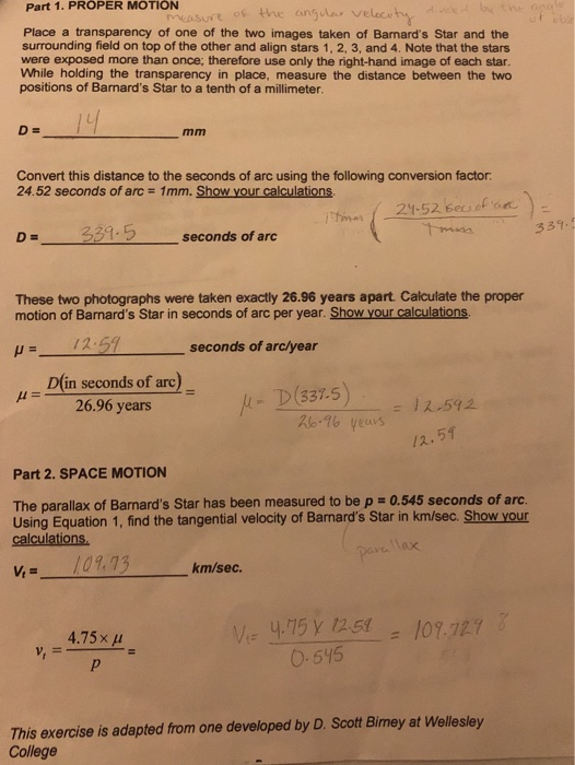 Page 1 of 7 Group Members: Proper Motion of a Star In | Chegg.com