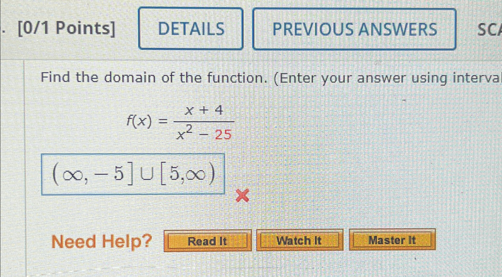 Solved [0/1 ﻿Points]Find the domain of the function. (Enter | Chegg.com