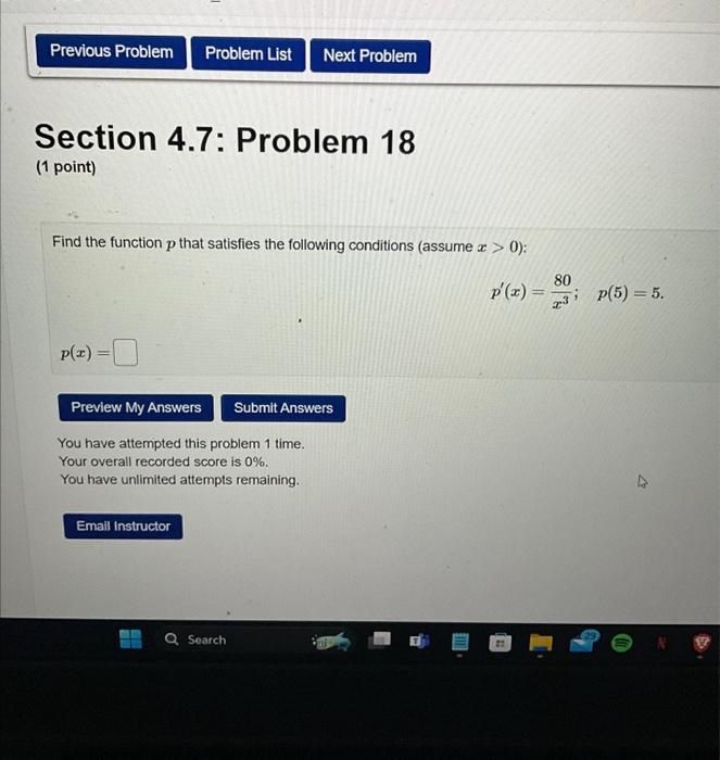 Solved Section 4 7 Problem 18 1 Point Find The Function P