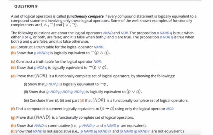 Solved QUESTION 9 A set of logical operators is called | Chegg.com