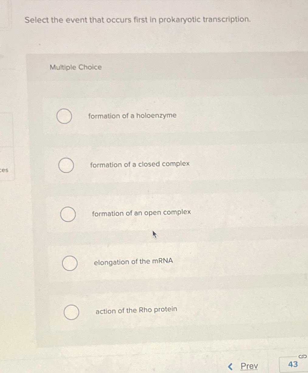 Solved Select the event that occurs first in prokaryotic | Chegg.com