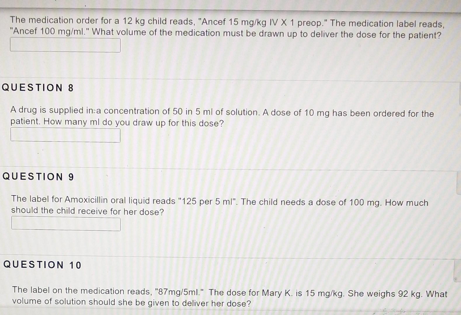 Solved The medication order for a 12 kg child reads, "Ancef | Chegg.com