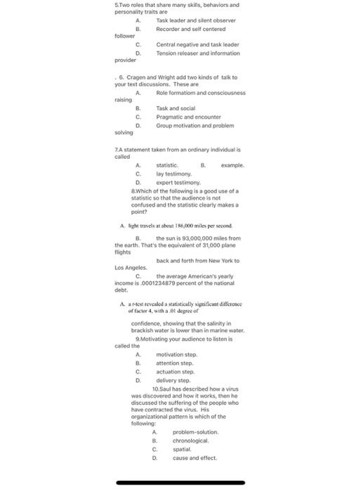 Solved 5.Two roles that share many skills, behaviors and | Chegg.com