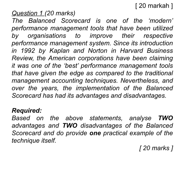 Solved [ 20 markah] Question 1 (20 marks) The Balanced | Chegg.com