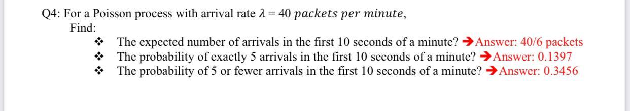 Solved Q4: For a Poisson process with arrival rate 1 = 40 | Chegg.com