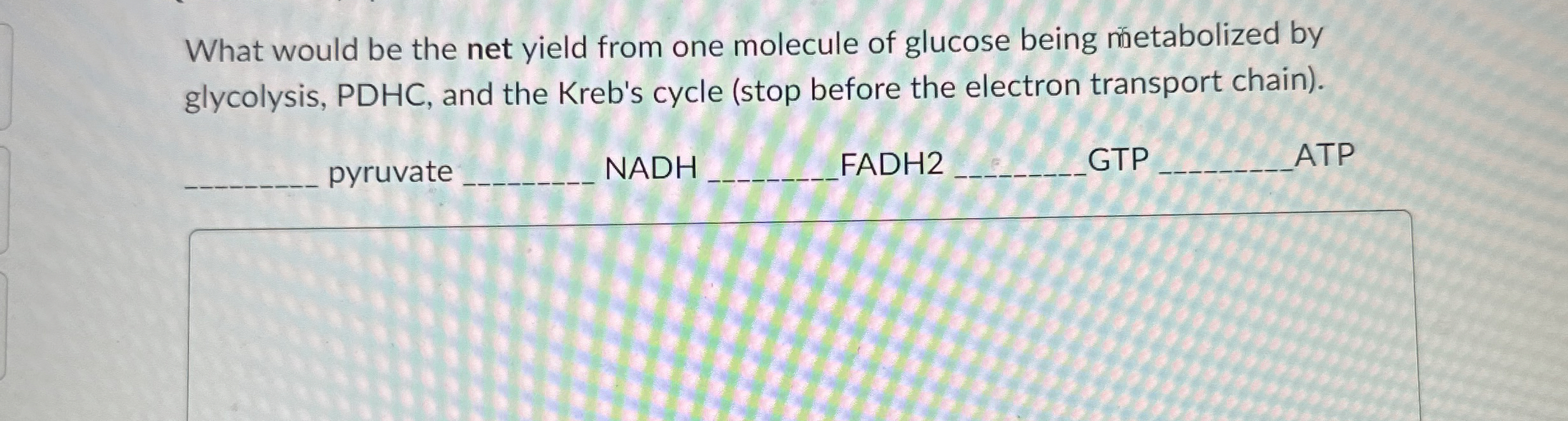 Solved What would be the net yield from one molecule of | Chegg.com
