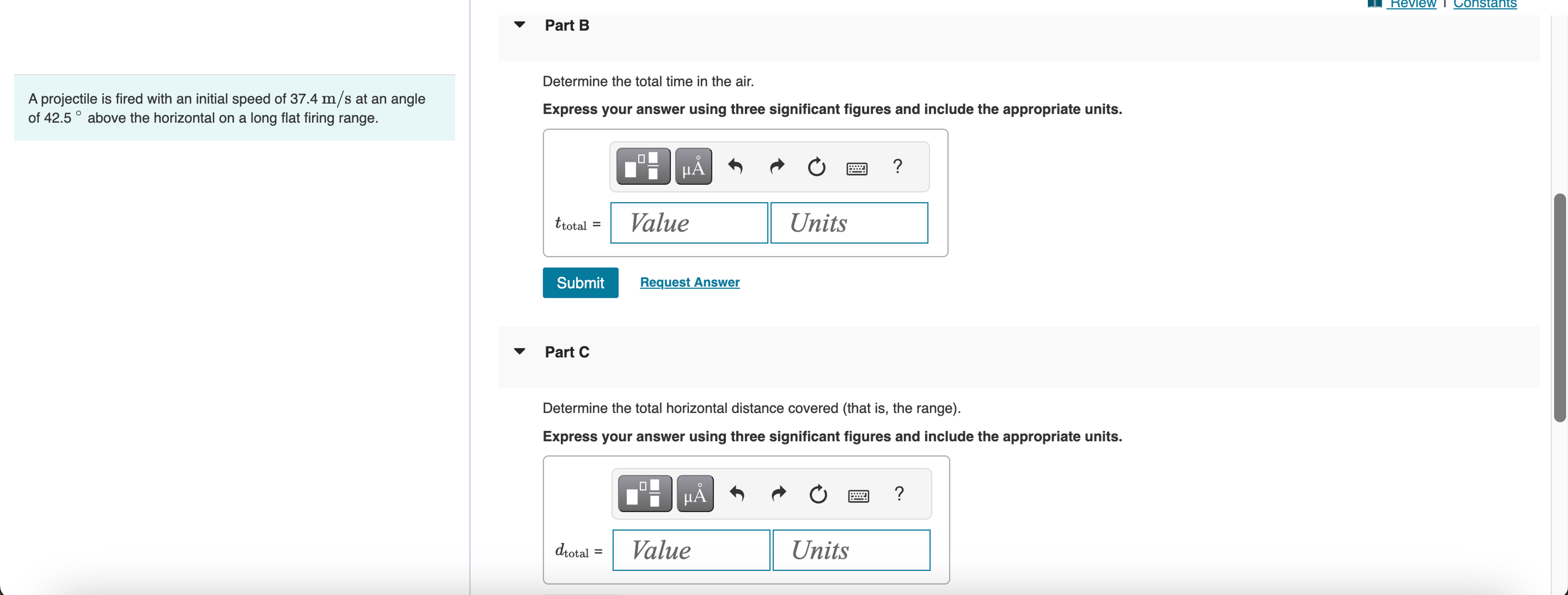 Solved Part BA projectile is fired with an initial speed of | Chegg.com