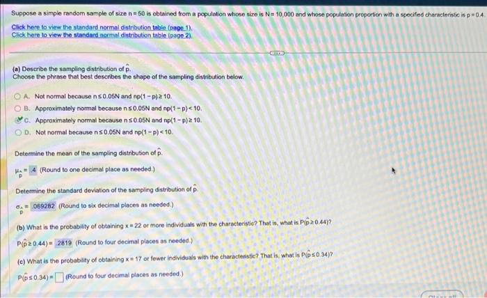 Solved Suppose a simple random sample of size n=50 is | Chegg.com