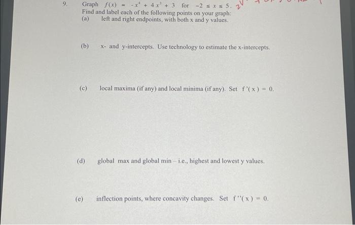 Solved 9. Graph f(x)=−x4+4x3+3 for −2≤x≤5. Find and label | Chegg.com