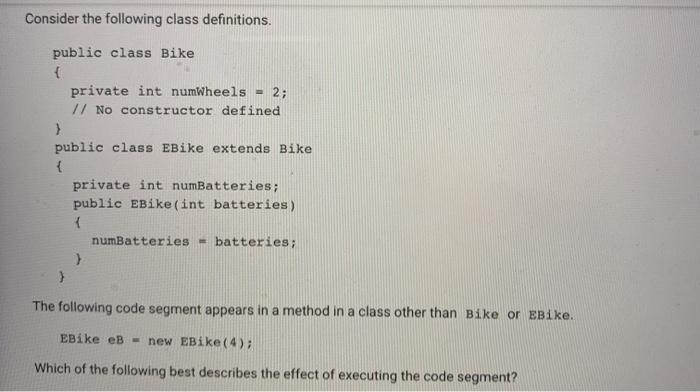 Solved Consider the following class definitions. = t; public | Chegg.com