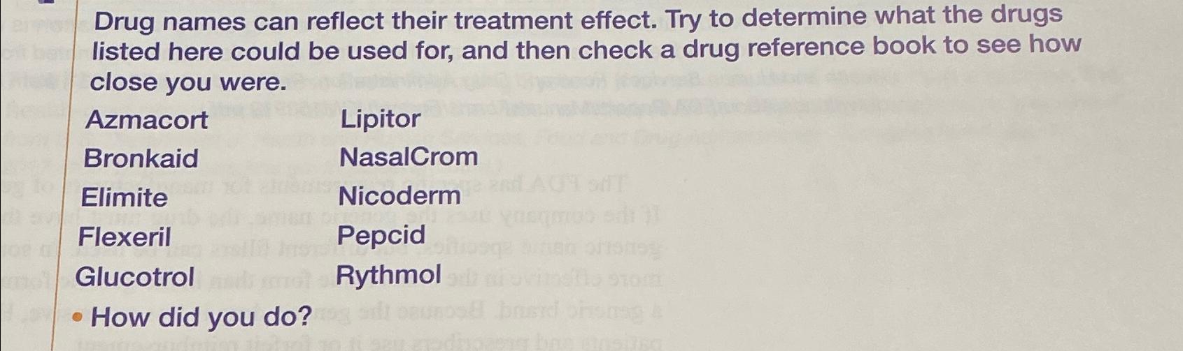 Solved Drug names can reflect their treatment effect. Try to | Chegg.com
