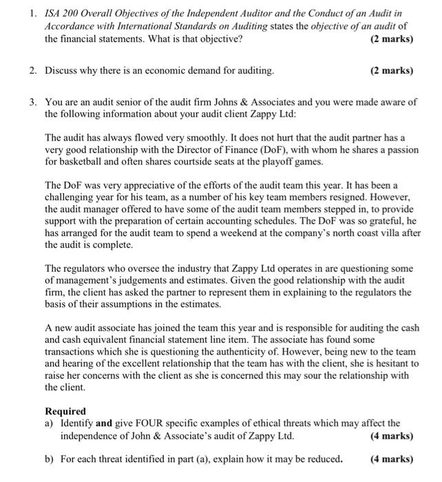 Solved 1. ISA 200 Overall Objectives of the Independent | Chegg.com