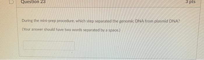 Solved Question 23 3 pts During the mini-prep procedure, | Chegg.com
