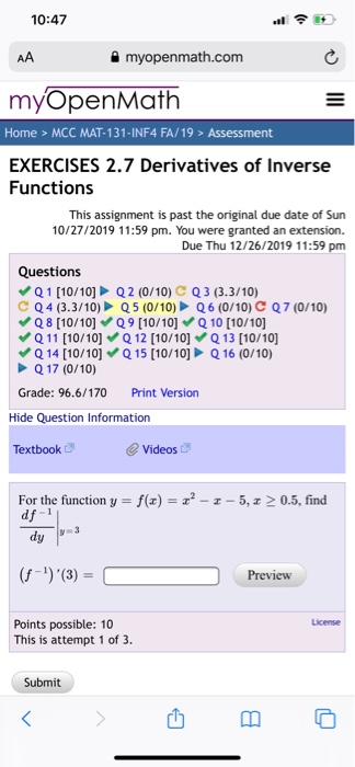 Solved 10:47 AA myopenmath.com myOpenMath Home > MCC | Chegg.com