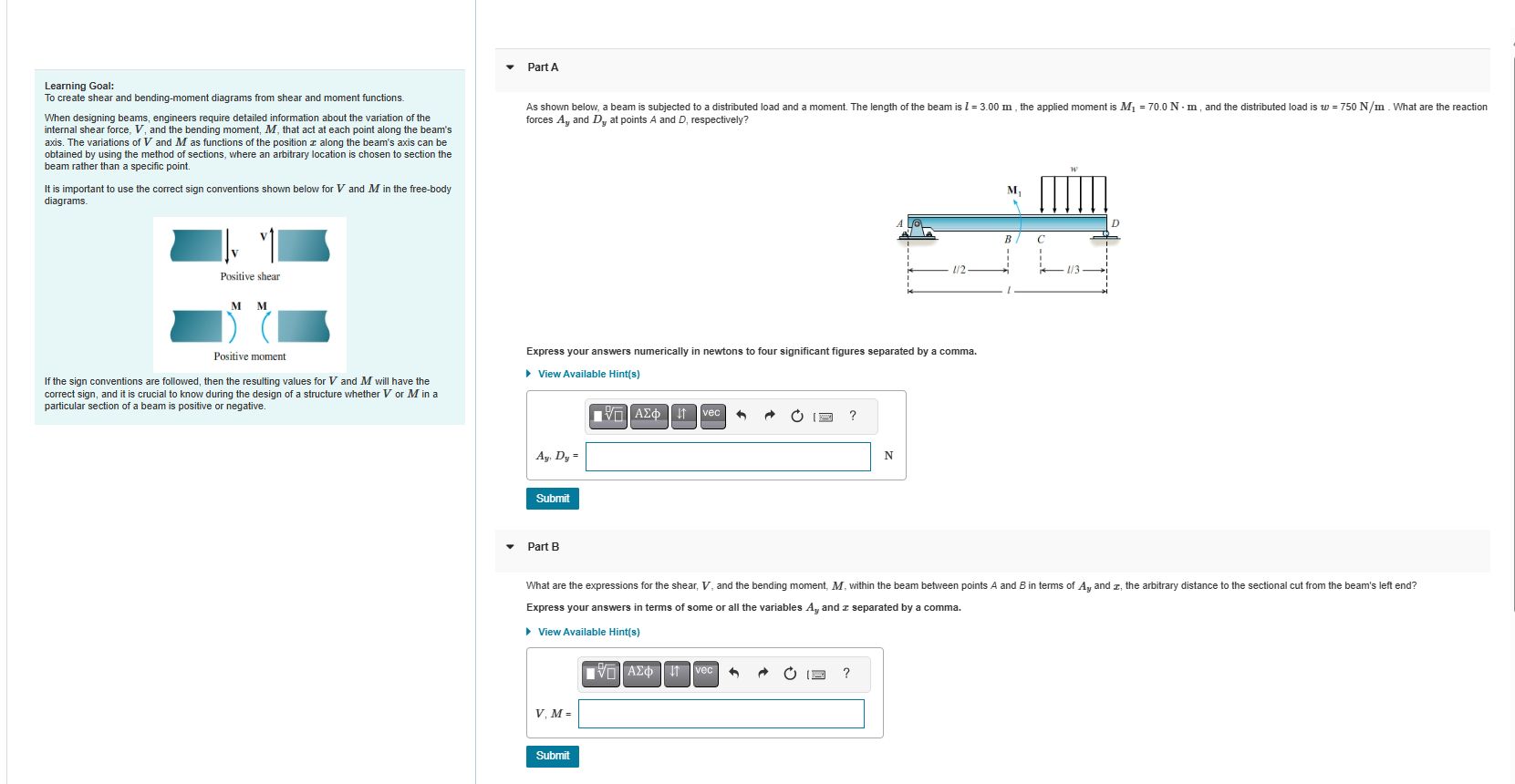 Solved Learning Goal: To create shear and bending-moment | Chegg.com