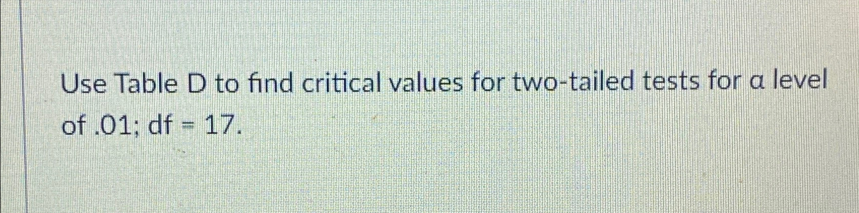 Use Table D to find critical values for two-tailed | Chegg.com