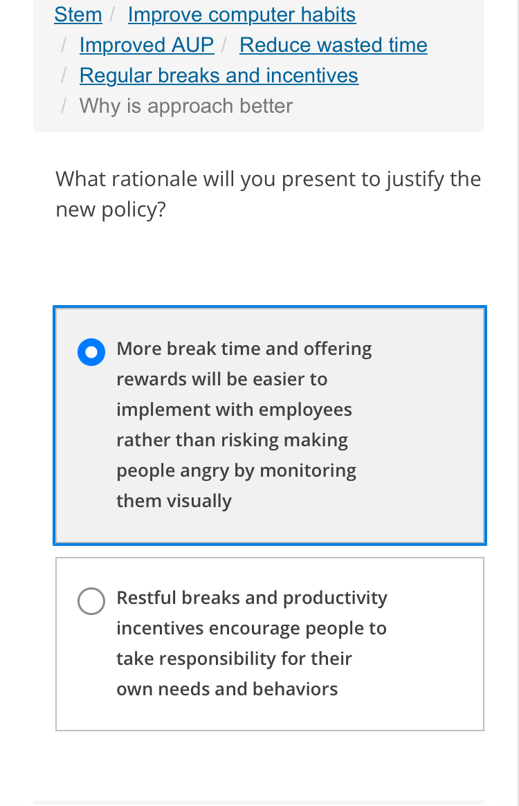 Solved Stem / ﻿Improve computer habits Improved AUP / | Chegg.com