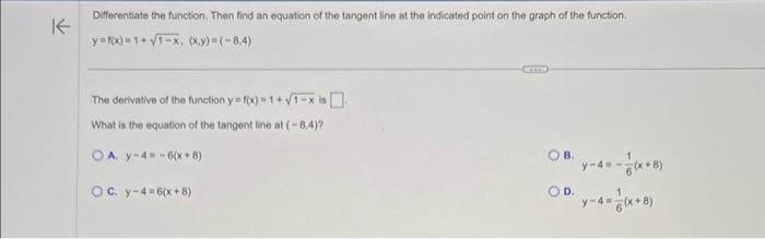 Solved Differentiate the function. Then find an equation of | Chegg.com