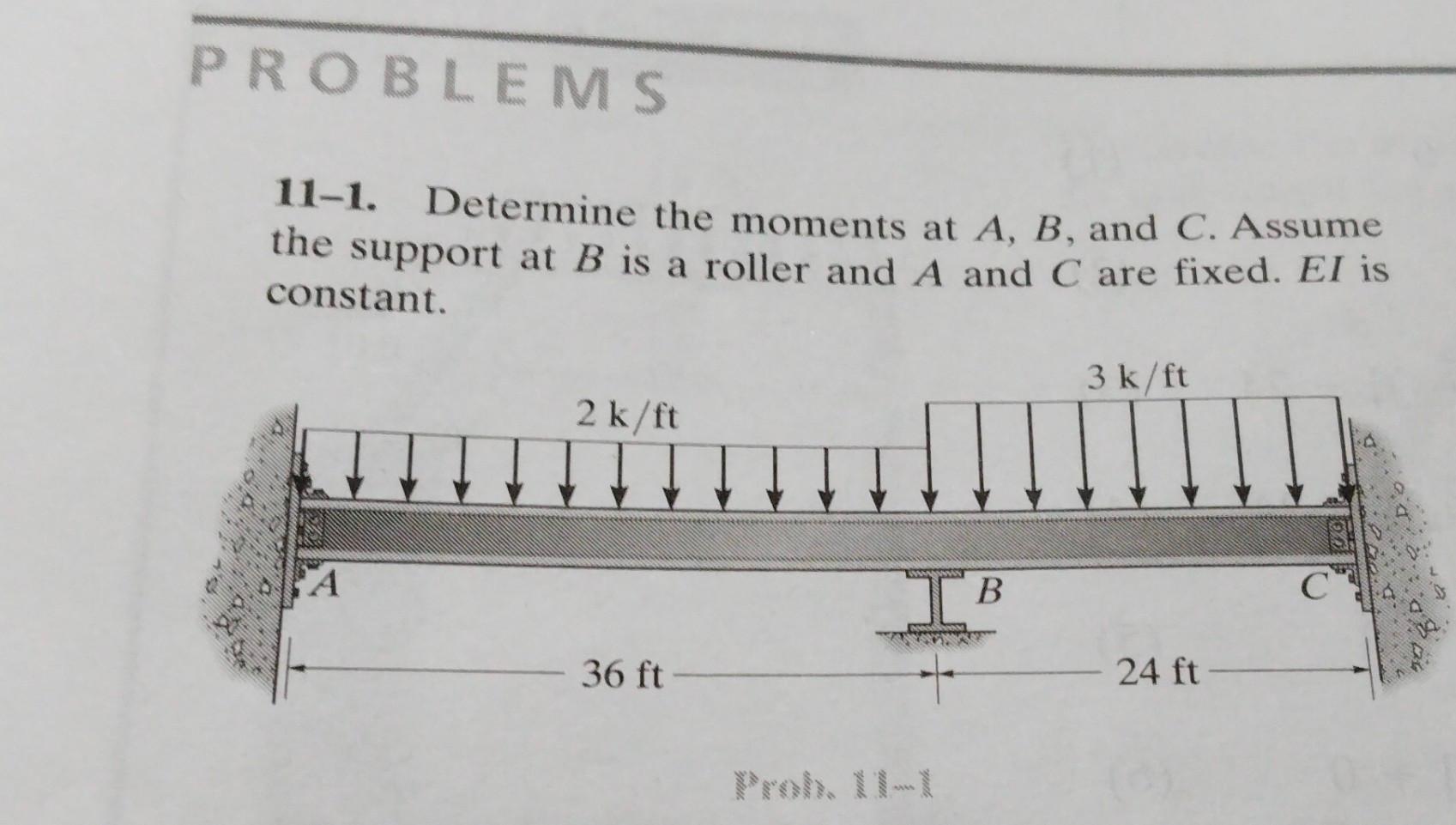 Solved 11-1. Determine the moments at A,B, and C. Assume the | Chegg.com