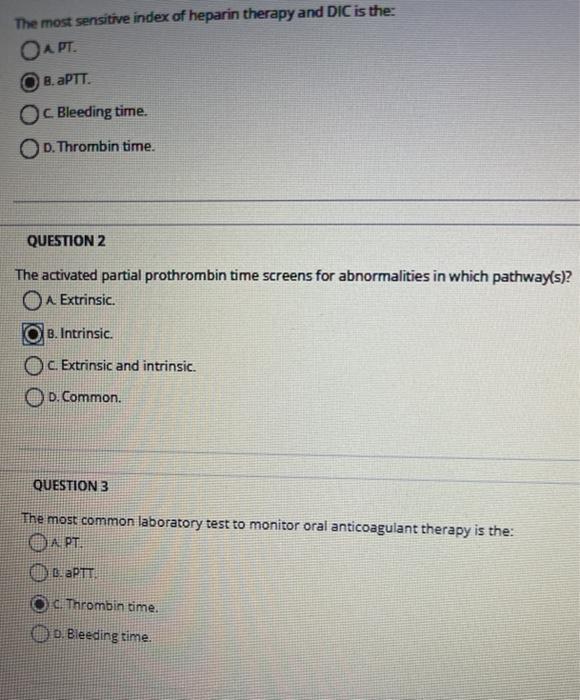 Solved The most sensitive index of heparin therapy and DIC | Chegg.com