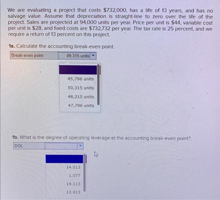 Solved We are evaluating a project that costs $732,000, has | Chegg.com