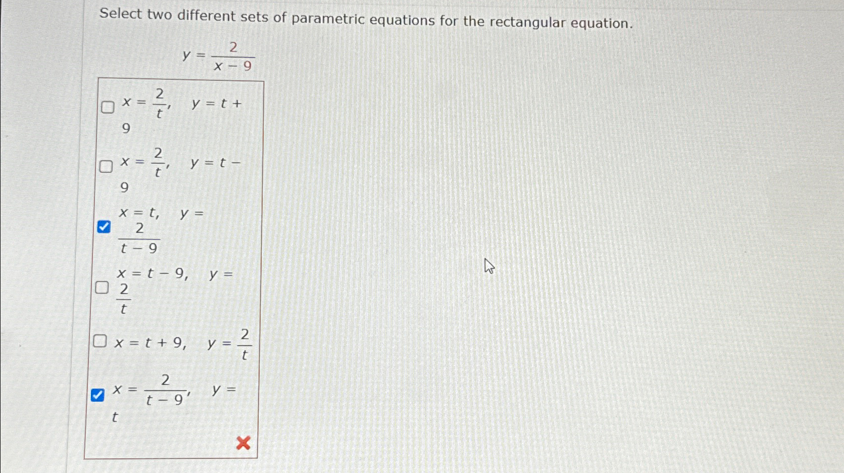 Solved Select two different sets of parametric equations for | Chegg.com