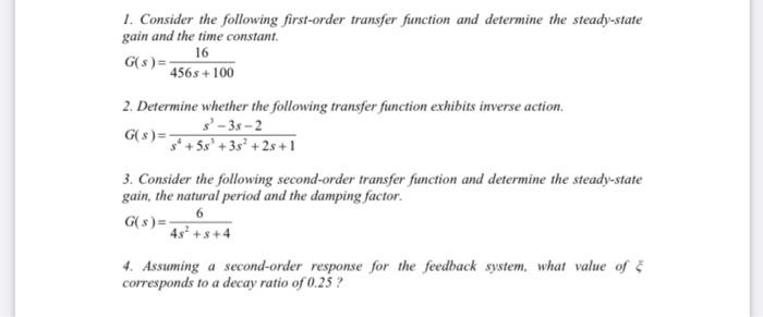 Solved 1. Consider the following first-order transfer | Chegg.com