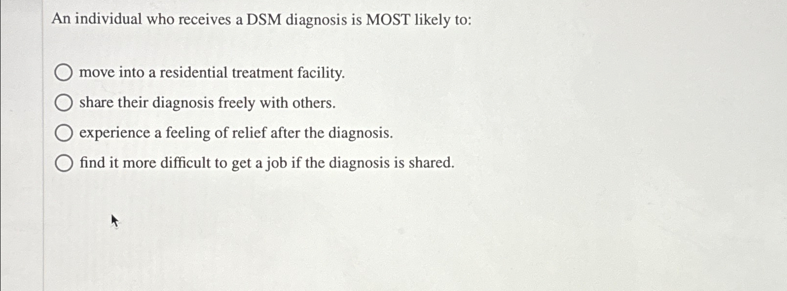 Solved An individual who receives a DSM diagnosis is MOST | Chegg.com
