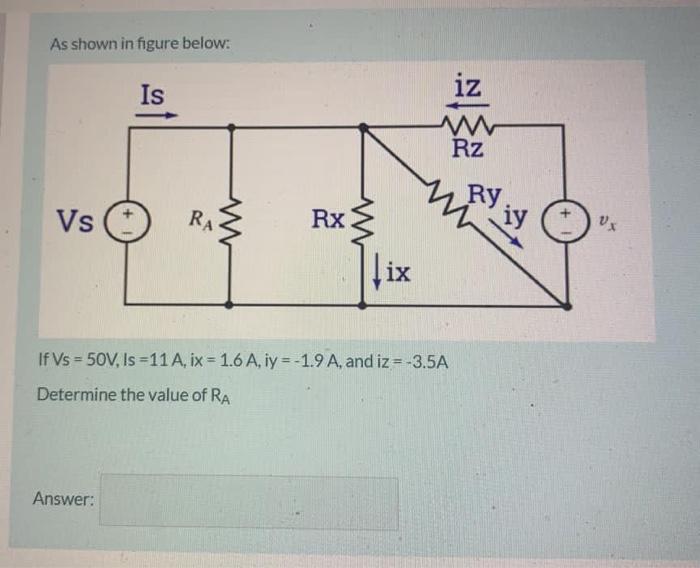 Solved As shown in figure below: Is iz Rz Ry Vs RA Rx ix If | Chegg.com