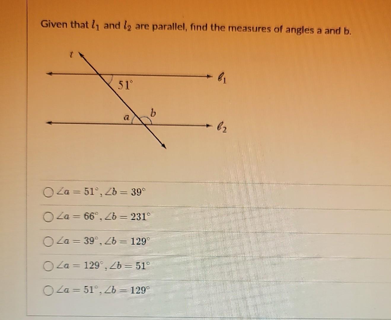 Solved Given that l1 and l2 are parallel, find the measures | Chegg.com