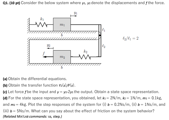 Solved Q1. (10 ﻿pt) ﻿Consider the below system where y1,y2 | Chegg.com