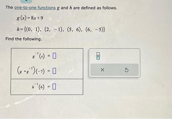 Solved The one-to-one functions g and h are defined as | Chegg.com