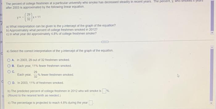 Solved The percent of college freshmen at a particular | Chegg.com